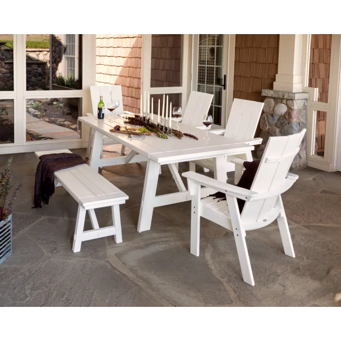 POLYWOOD Modern Curveback Adirondack 6 Piece Rustic Farmhouse Dining Set with Bench PWS450 1